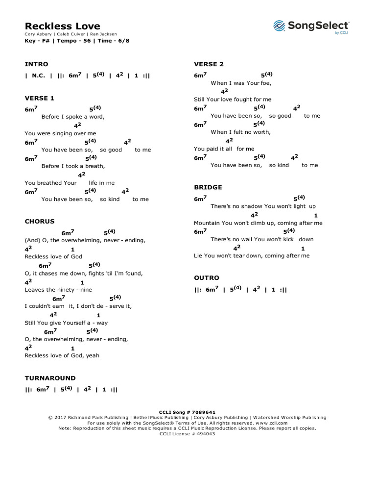 Reckless Love-chords-F# | PDF | Song Structure | Popular Music