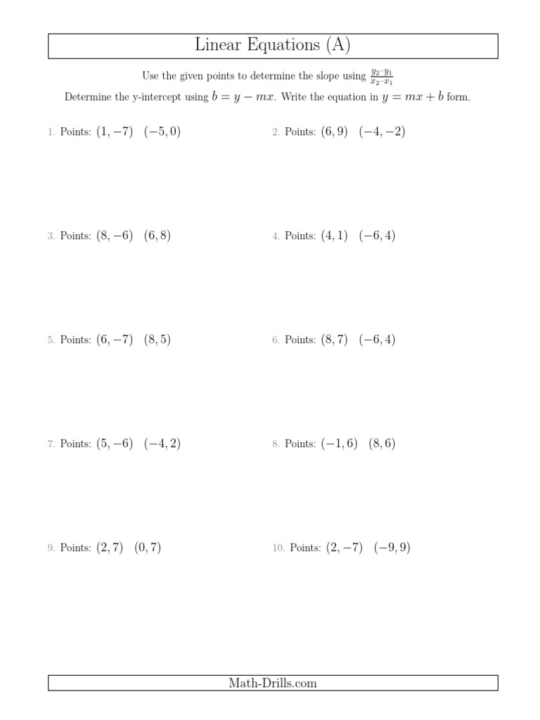 Linear Equations Determine From Point Point 001 | PDF | Mathematical ...