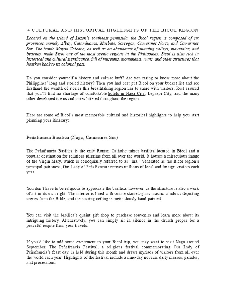 4 Cultural and Historical Highlights of The Bicol Region | PDF