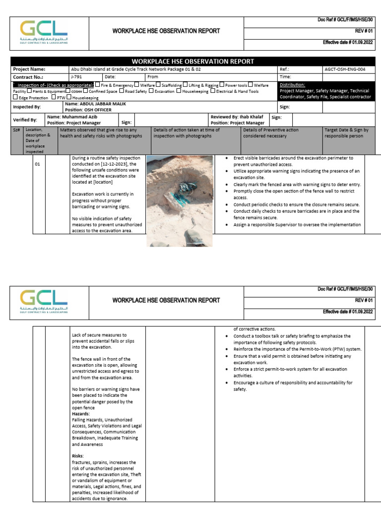 Daily HSE Observation Report Summary | PDF | Occupational Safety And ...