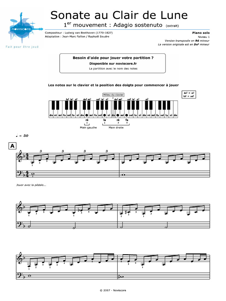 Beethoven - Sonate au Clair de Lune adagio - niveau 1 | PDF
