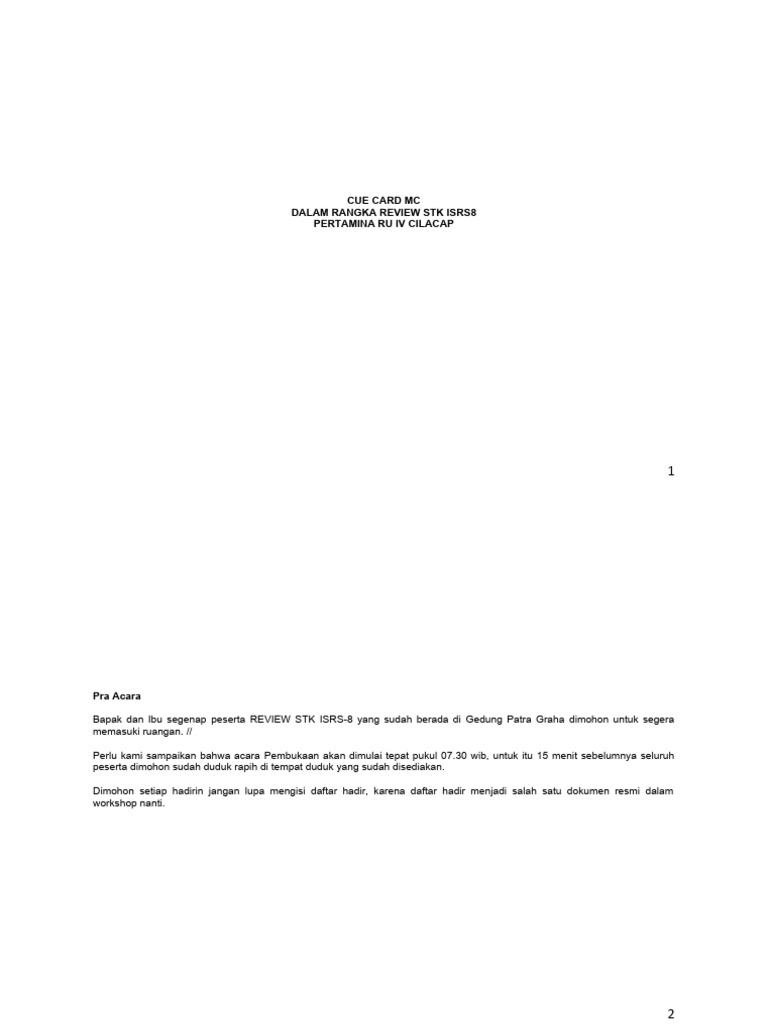 Cue Card MC Review STK 2018 | PDF