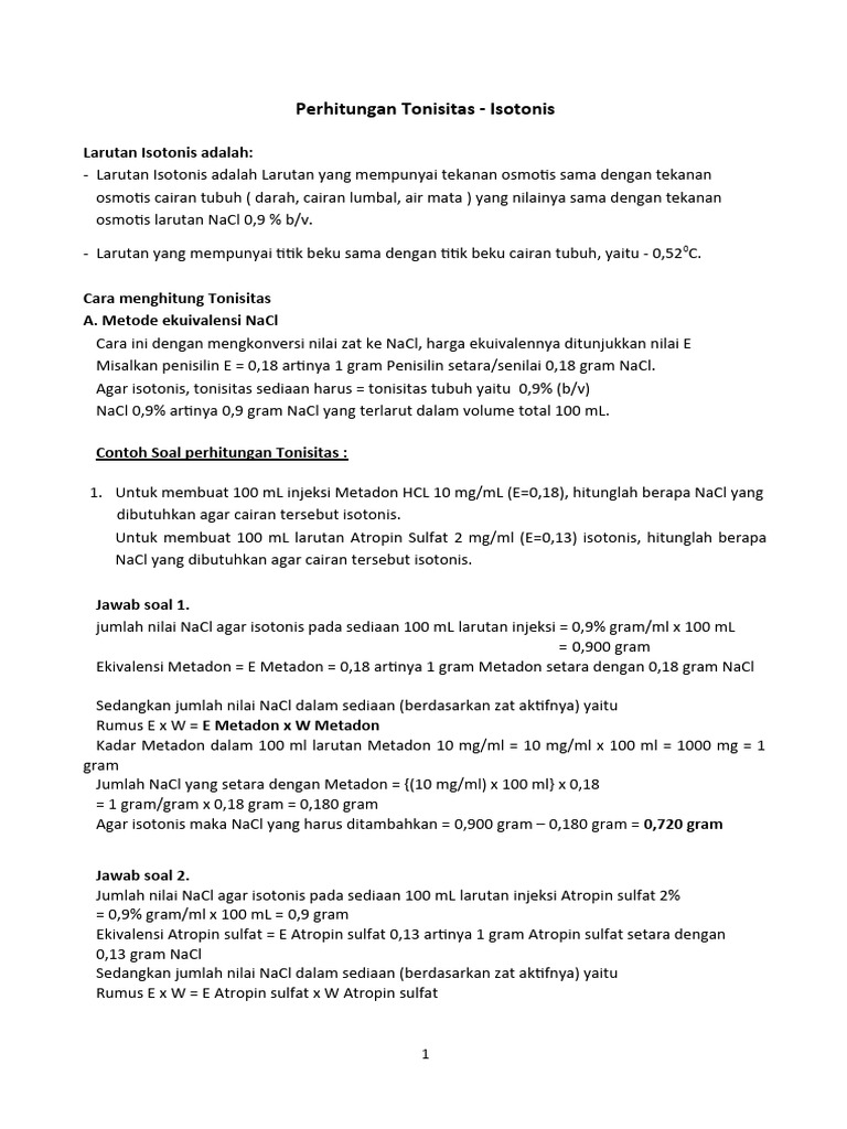 Perhitungan Tonisitas Larutan Obat | PDF