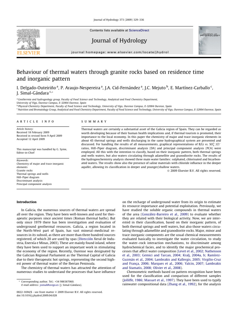 Behaviour of Thermal Waters Through Granite Rocks Based On Residence ...