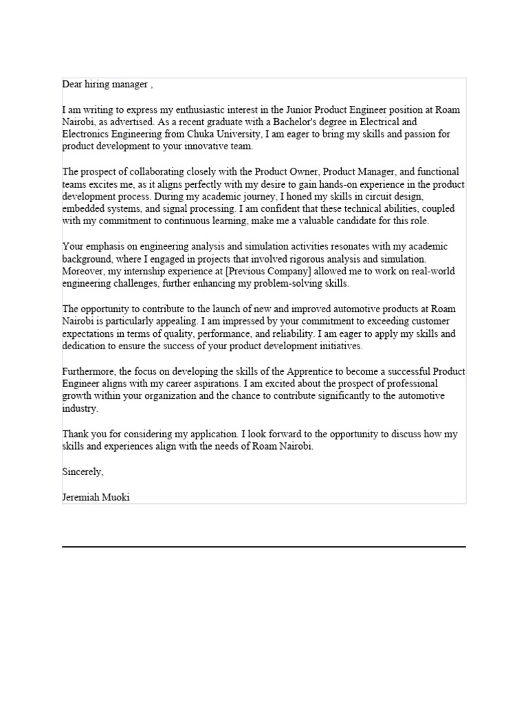 Application for Junior Product Engineer | PDF