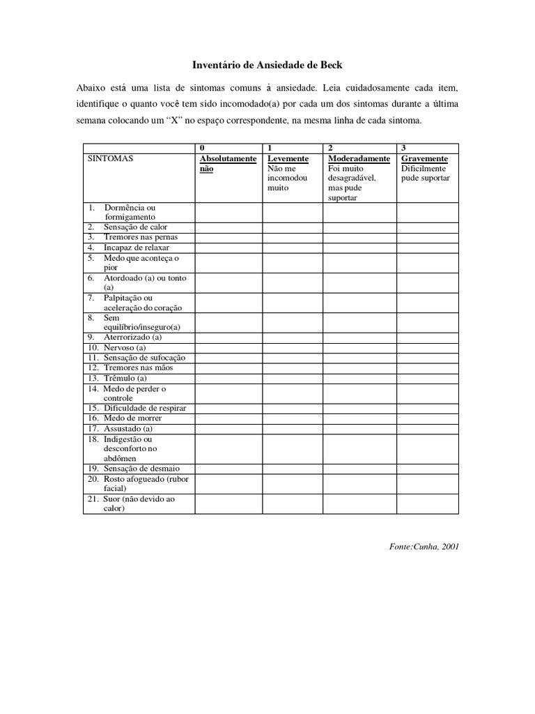 Inventário de Ansiedade de Beck | PDF