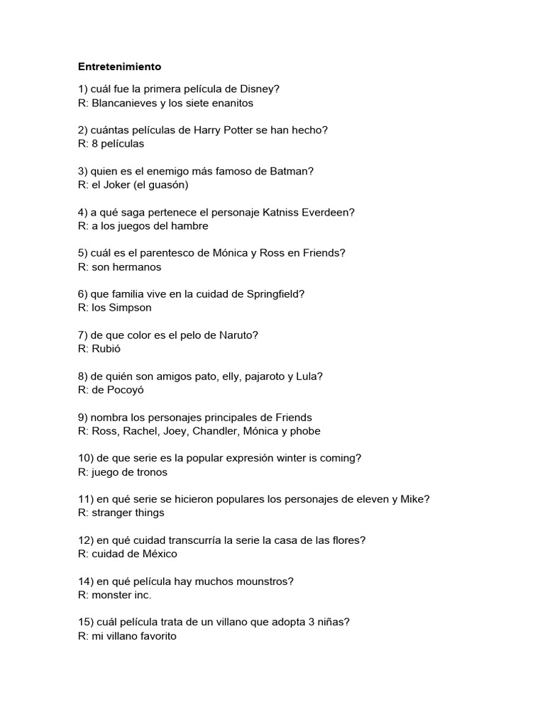 Trivia de Entretenimiento y Cultura | PDF | Exploración | Amigos