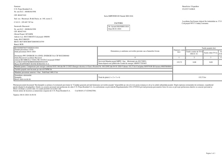Chitanta 8-01-2024 | PDF