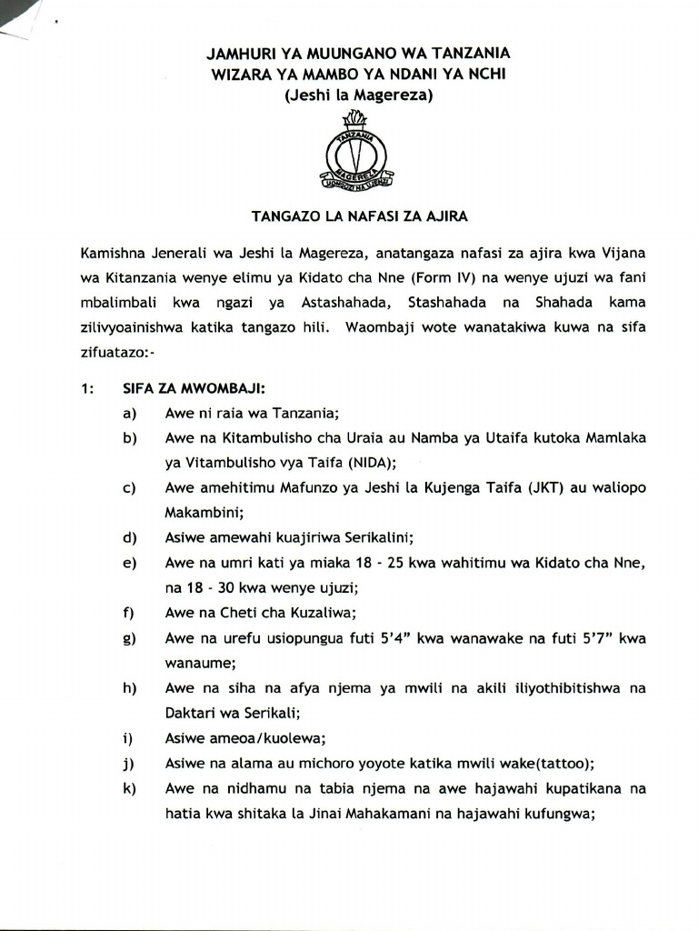 Tangazo La Ajira 2024 | PDF