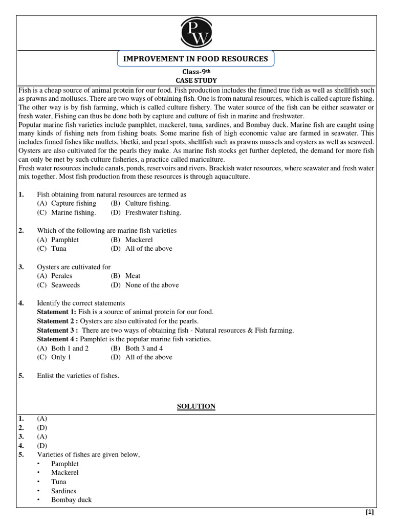 Case Study on Fish Production in Class 9 | PDF | Fish | Oyster