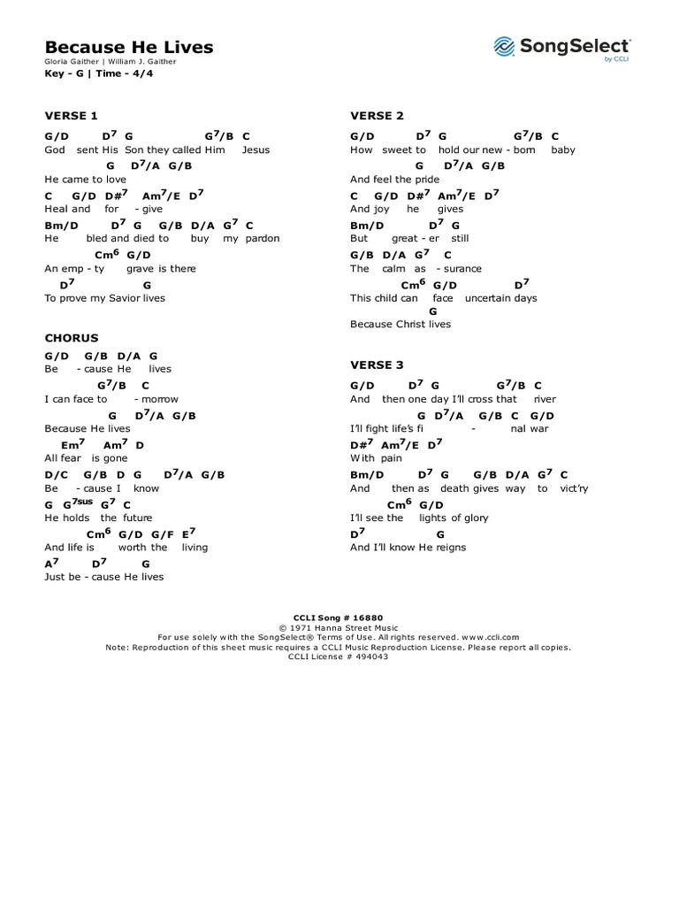 Because He Lives-chords-G | PDF