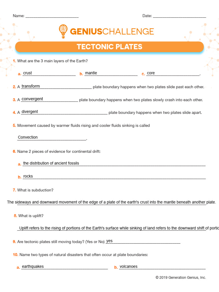 GG Tectonic Plates Quiz - Rev2 | PDF