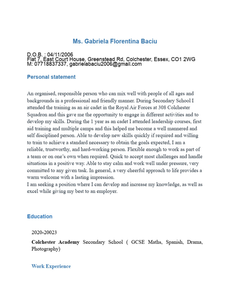 CV Gabriela Florentina Baciu 3 | PDF | Cognition | Cognitive Science