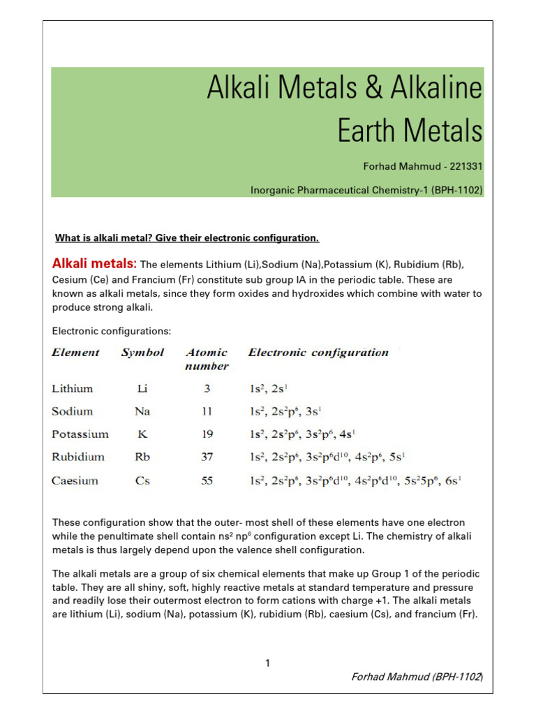 Alkali Metals and Alkaline Earth Metal | PDF | Science & Mathematics ...