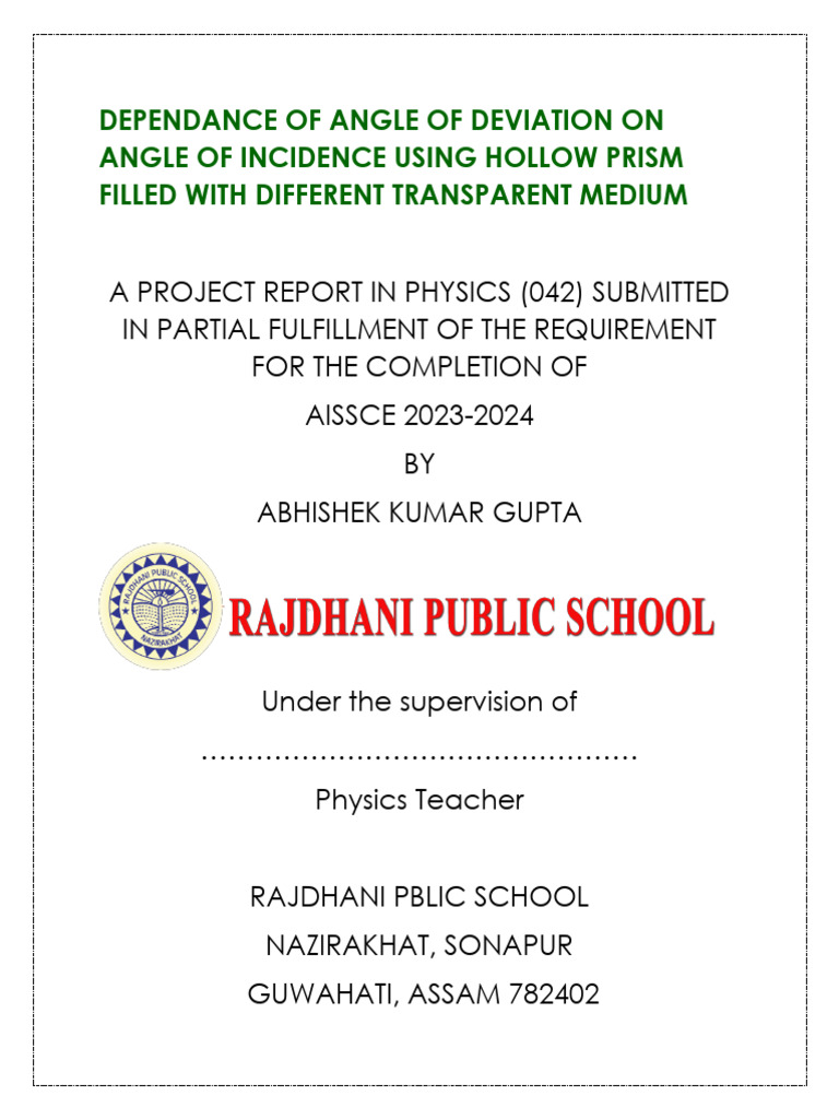 Dependance Of Angle Of Deviation On Angle Of Incidence Using Hollow Prism Filled With Different