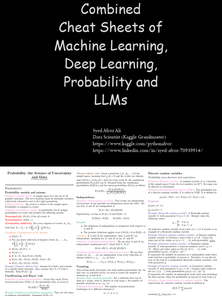 ML Cheat Sheet | Download Free PDF | Variance | Probability Density Function