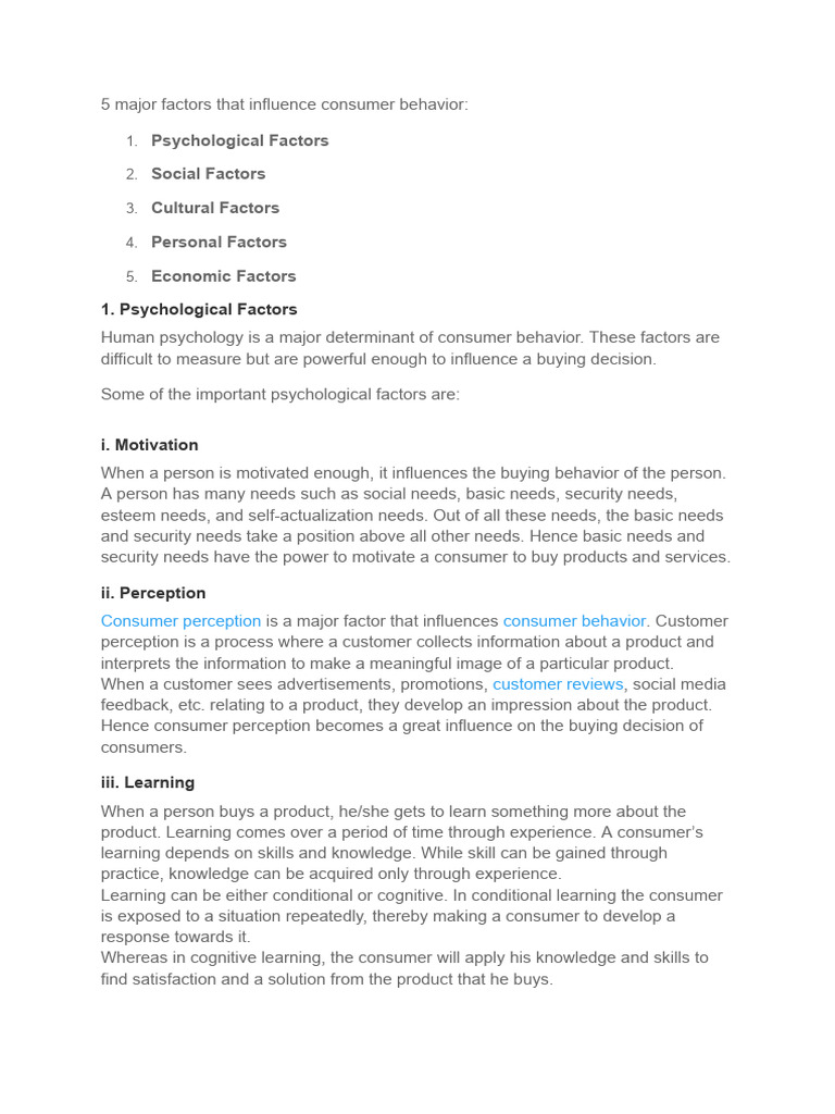 5 Major Factors That Influence Consumer Behavior | PDF | Consumer ...