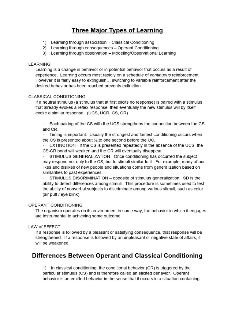 Three Major Types of Learning | PDF | Classical Conditioning ...