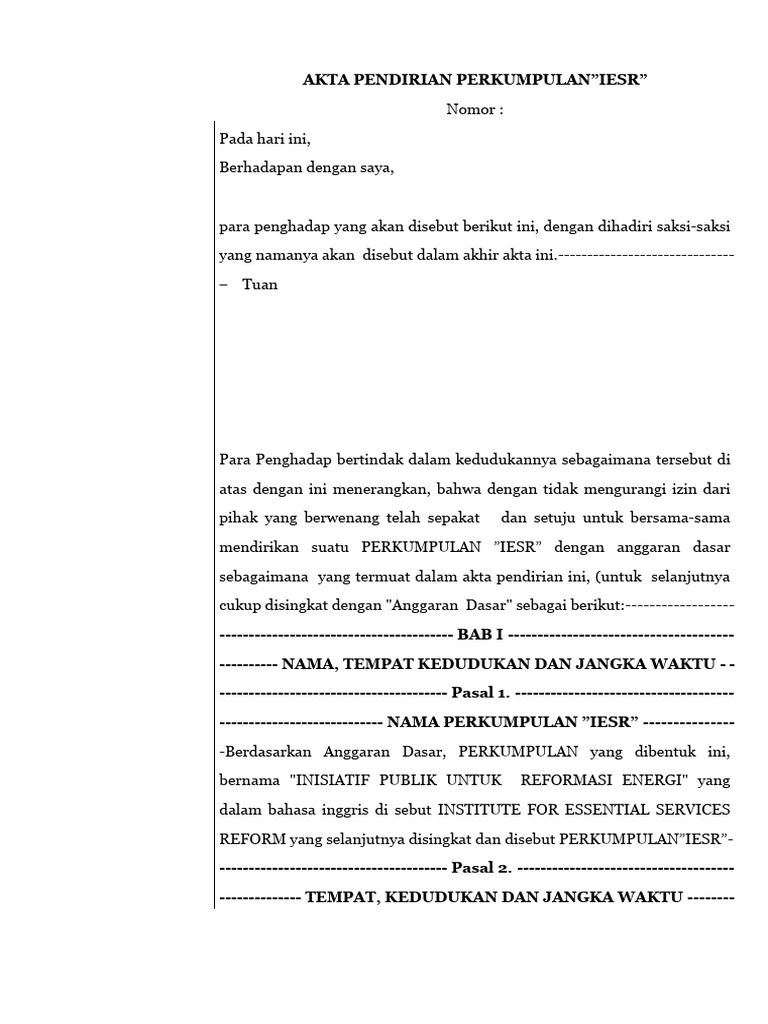 Akta Pendirian Perkumpulan | PDF