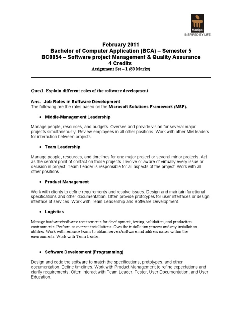 SMU BCA 5th Sem Software Project Management & Quality Assurance | PDF ...