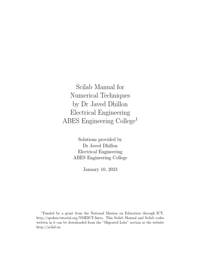 Scilab Numerical Techniques Manual | PDF | Numerical Analysis | Equations