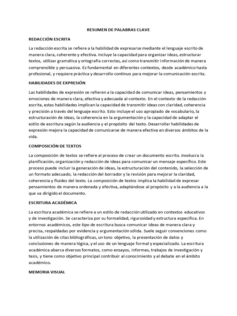 Resumen de Palabras Clave | PDF | Memoria | Comunicación
