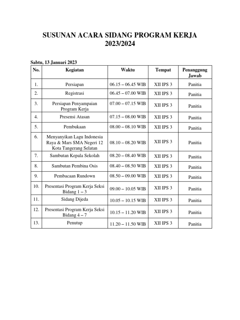 Susunan Acara Sidang Program Kerja 2023-2024-1 | PDF