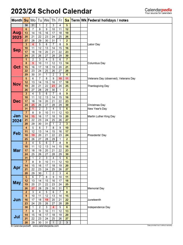 School Calendar 2023 2024 Portrait Rolling | PDF | Public Sphere ...