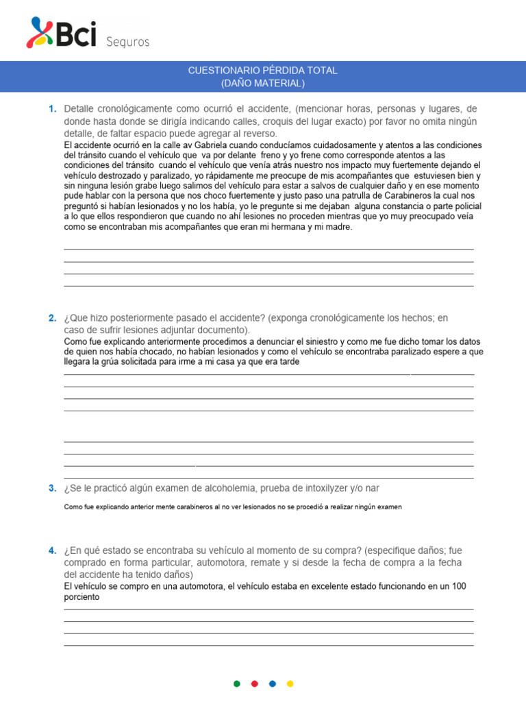 Cuestionario Daã o Material 2021 - BCI | PDF