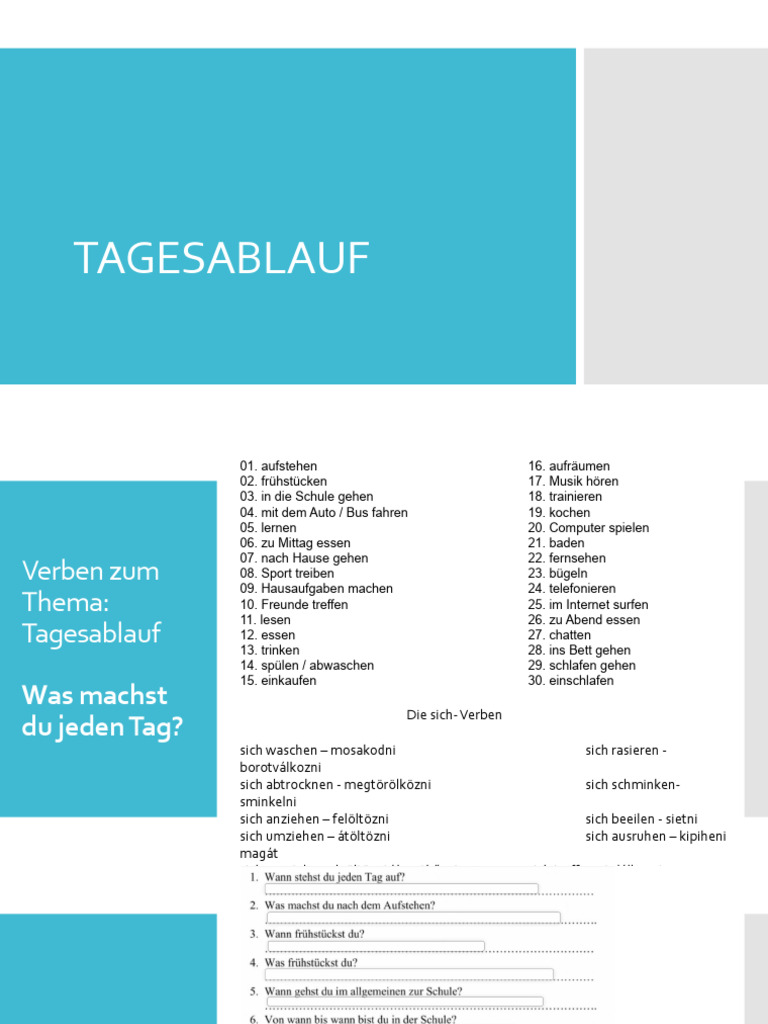 TAGESABLAUF - Fragen Und Übungen | PDF