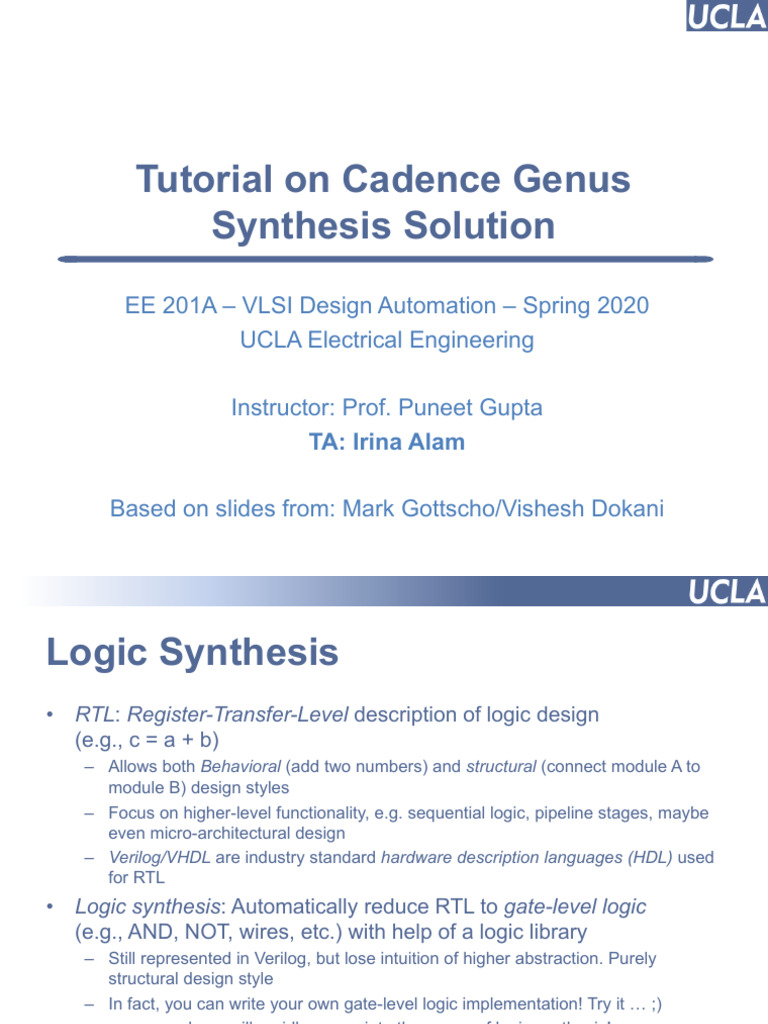 GenusTutorial.pdf | PDF | Logic Synthesis | Hardware Description Language