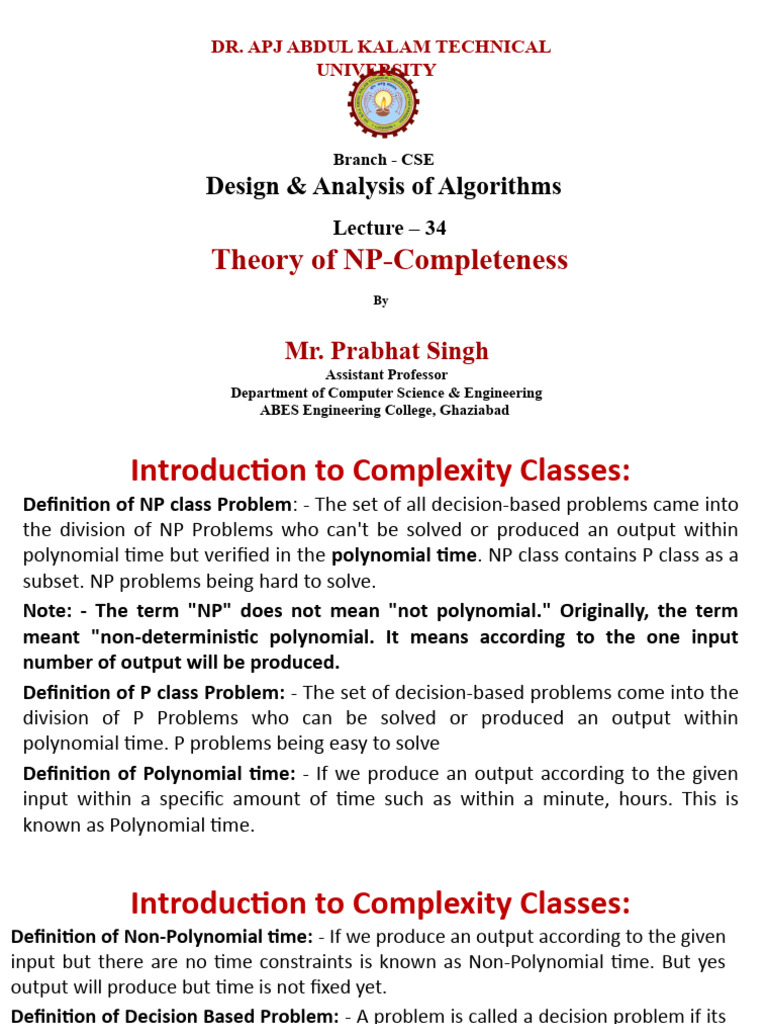 Lecture 34 NP Completeness | PDF | Time Complexity | Computational Complexity Theory