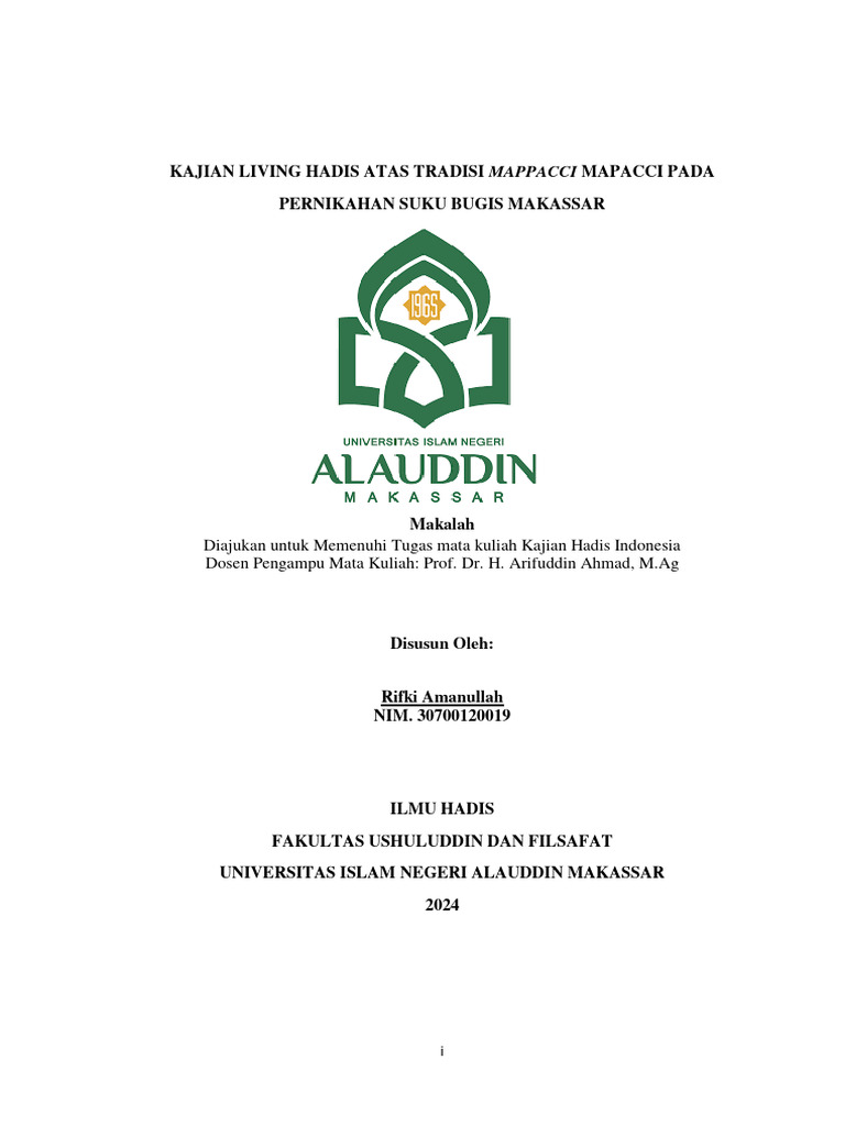 Kajian Living Hadis Atas Tradisi Mappacci Mapacci Pada Pernikahan Suku ...