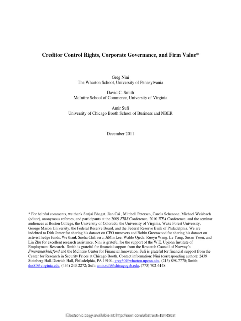 SSRN-Influência Dos Credores No Governo Societário | PDF | Loans | Debt