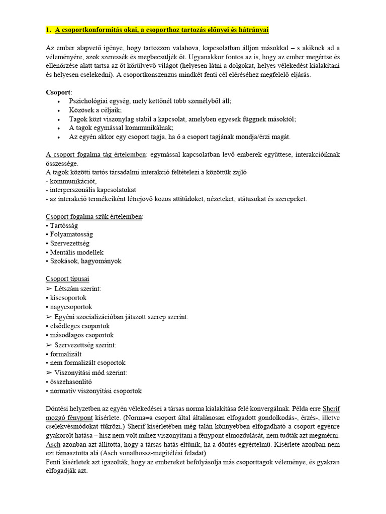 Kidolgozott Tételsor - Szoc - Pszicho II | PDF