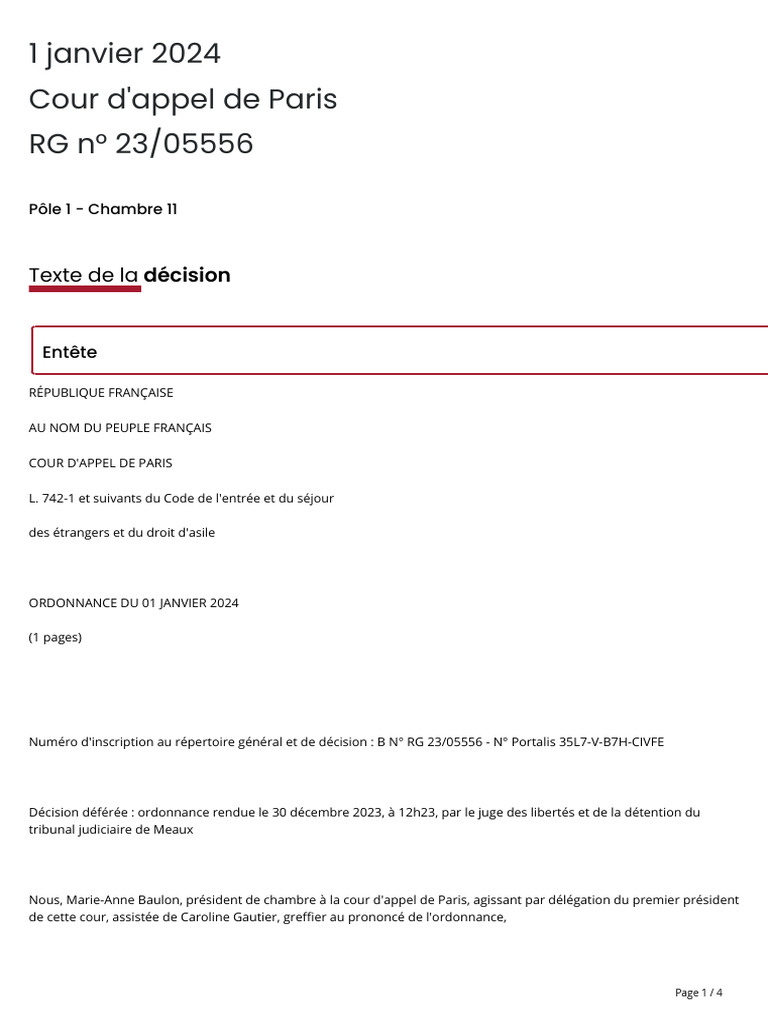 Cour-D'appel n2305556 01 01 2024 | PDF