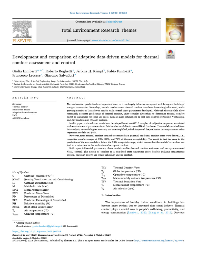 Development And Comparison Of Adaptive Data Driven Models For Thermal