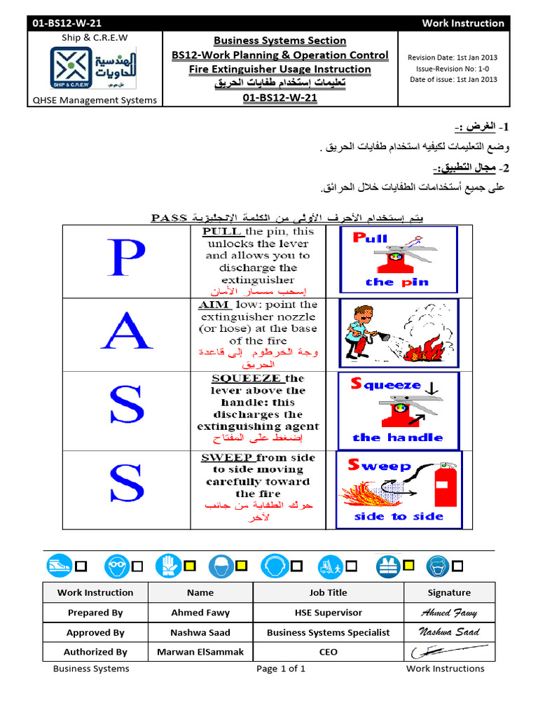 (01 BS12 W 21) Fire Extinguisher Usage Instruction | PDF | Technology & Engineering