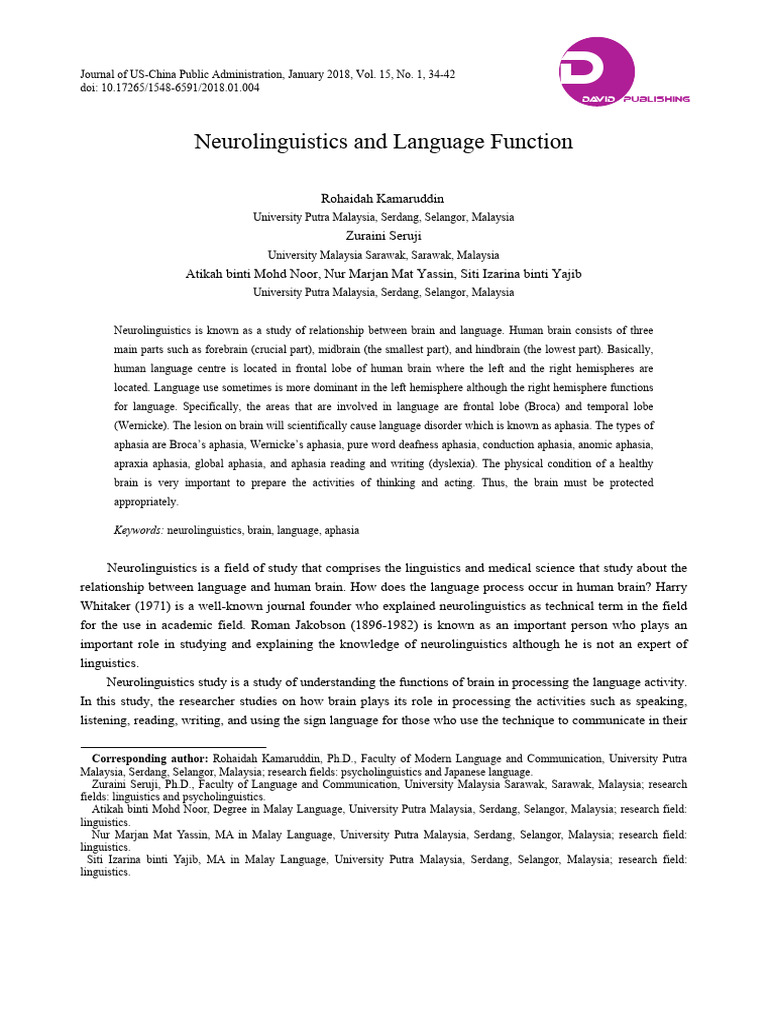 Neurolinguistics and Language Function-82300703 | PDF | Aphasia | Lateralization Of Brain Function