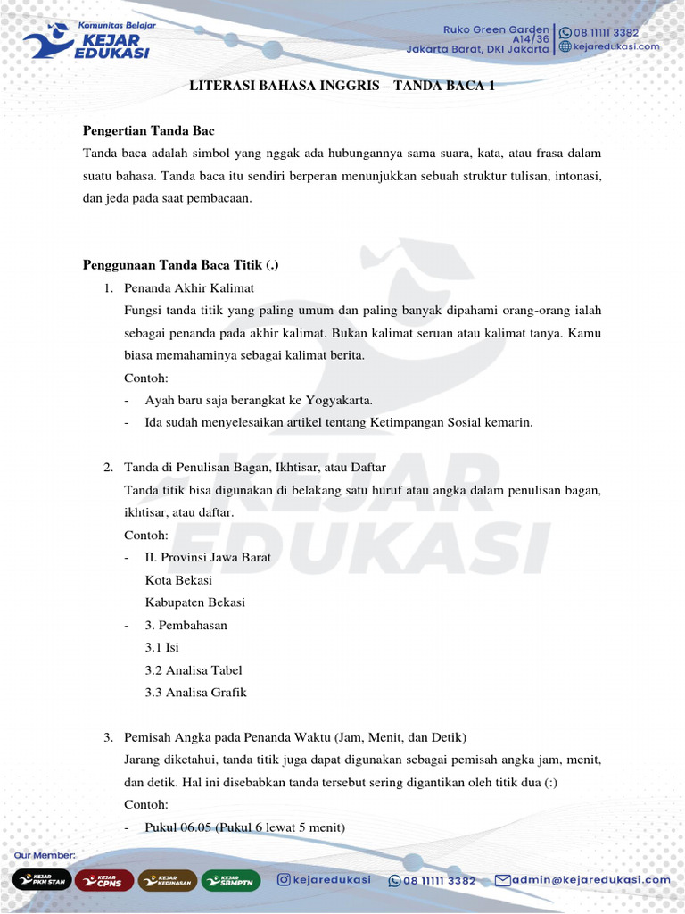 Tes Literasi - LIterasi Bahasa Indonesia - Tanda Baca 1 | PDF