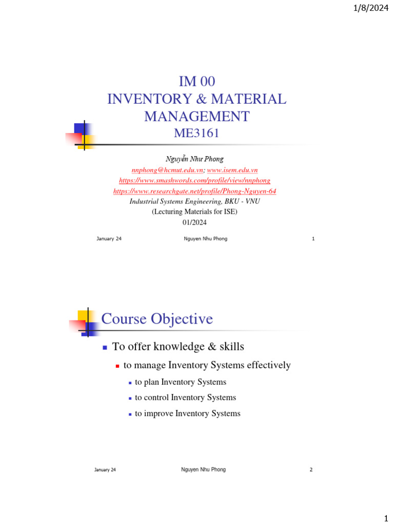 IM 2024 Handouts | PDF | Supply Chain Management | Logistics