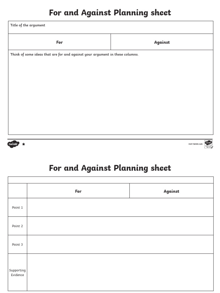 For and Against Planning Sheet | PDF