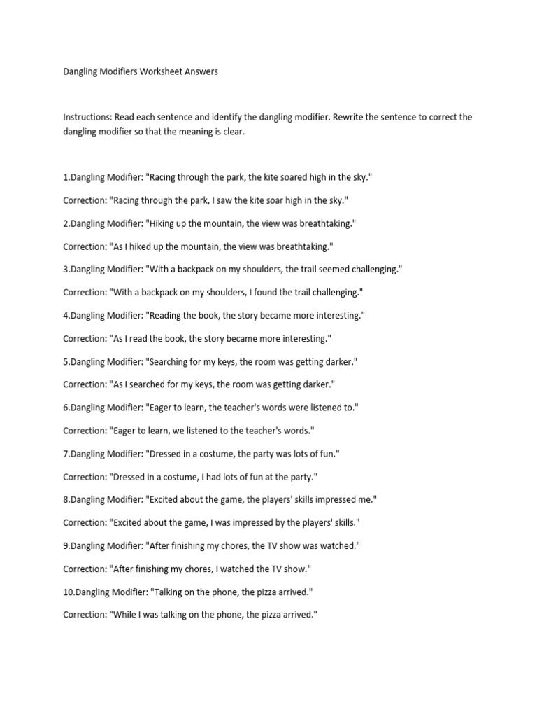Dangling Modifiers Worksheet Solutions | PDF | Poetry