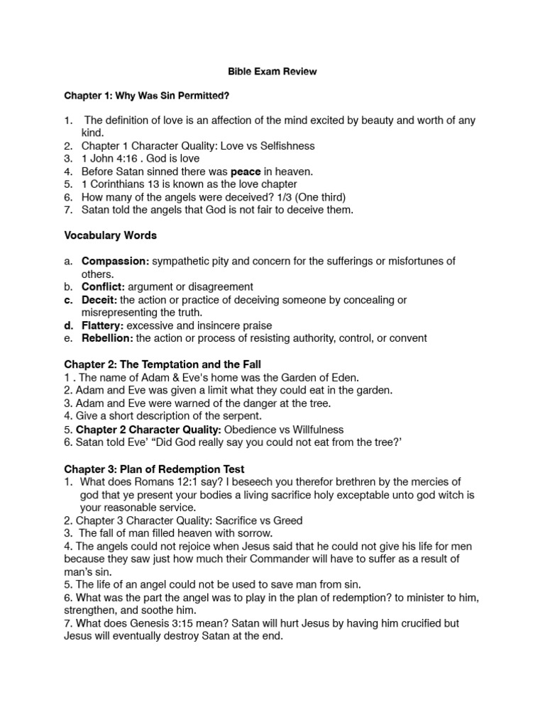 Bible Exam Review: Sin and Redemption | PDF