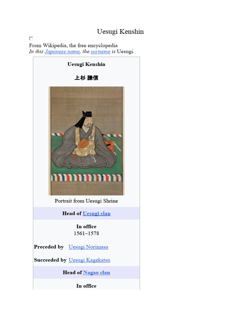 Uesugi Kenshin | PDF | Japanese Nobility | Japanese People