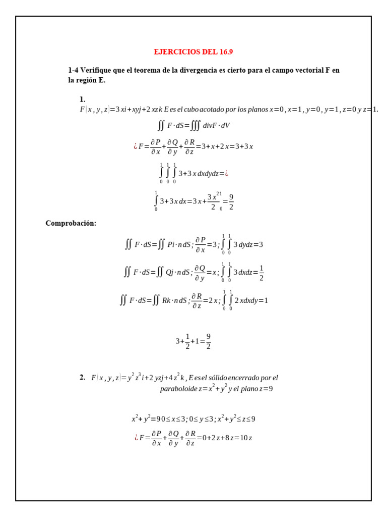 1-4 Verifique Que El Teorema de La Divergencia Es Cierto para El Campo ...