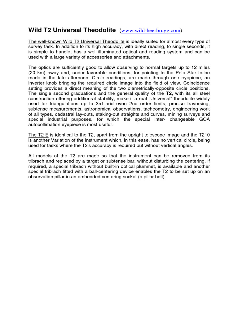 Surveyors' Essential: Wild T2 Theodolite | PDF | Surveying | Metrology