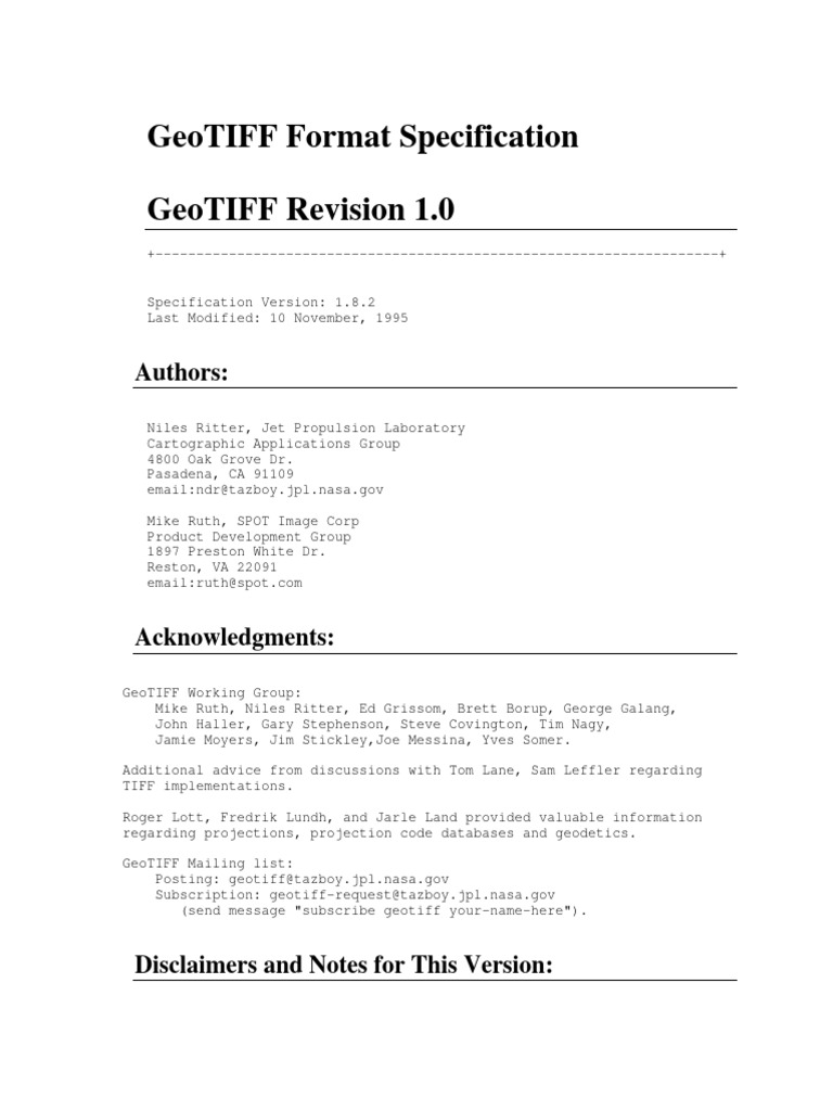 Geotiff Format Specification Geotiff Rev Pdf