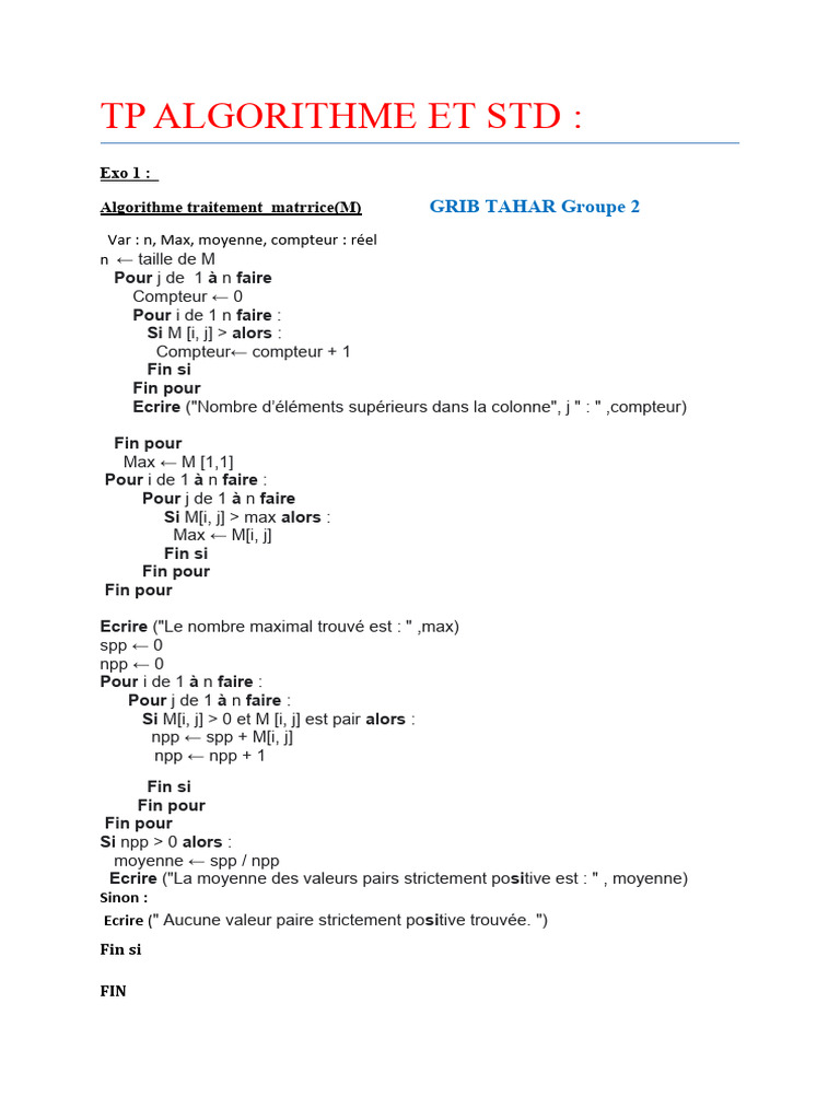 TP Algorithme Et STD | PDF | Finance et gestion monétaire | Ordinateurs
