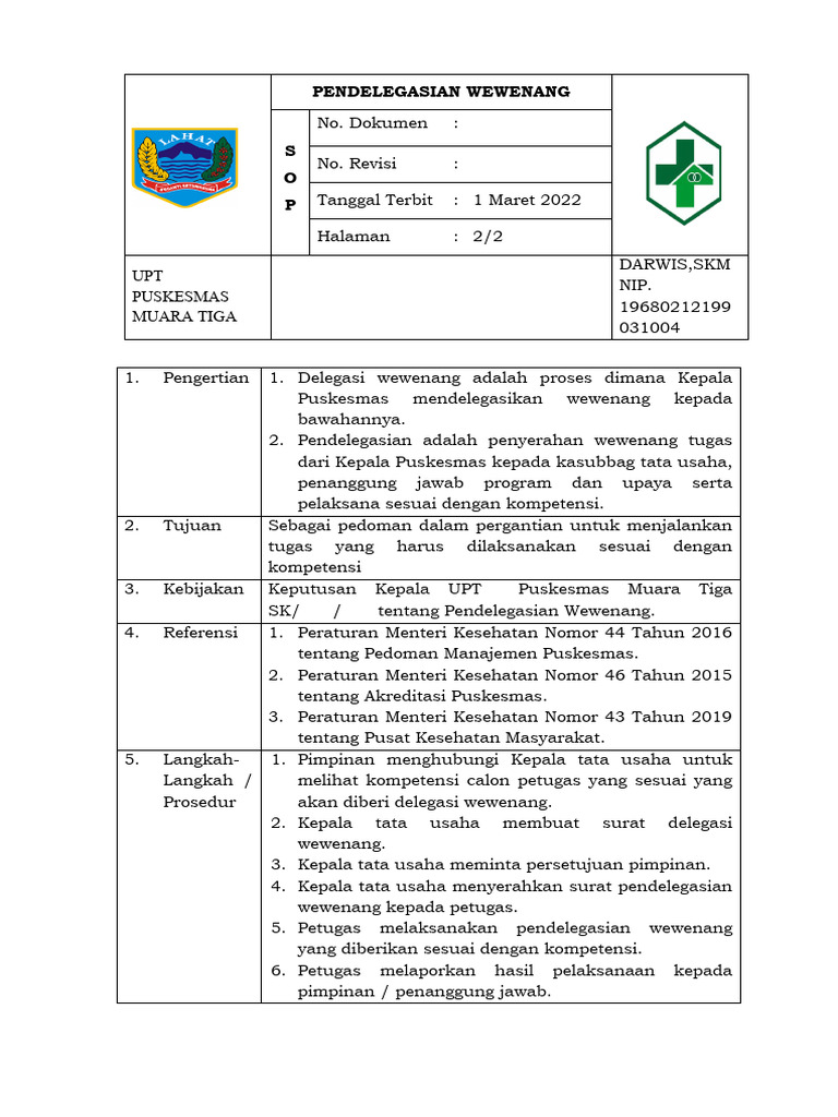1.2.1.3 Contoh Sop Pendelegasian Wewenang | PDF